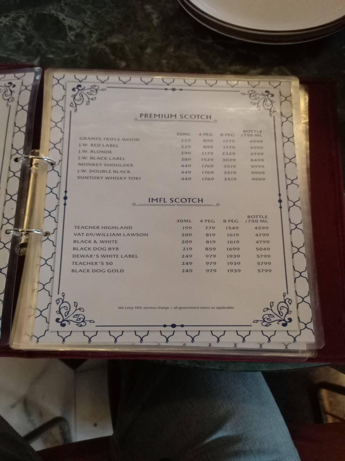 Menu at My Bar Headquarters Defence Colony, New Delhi