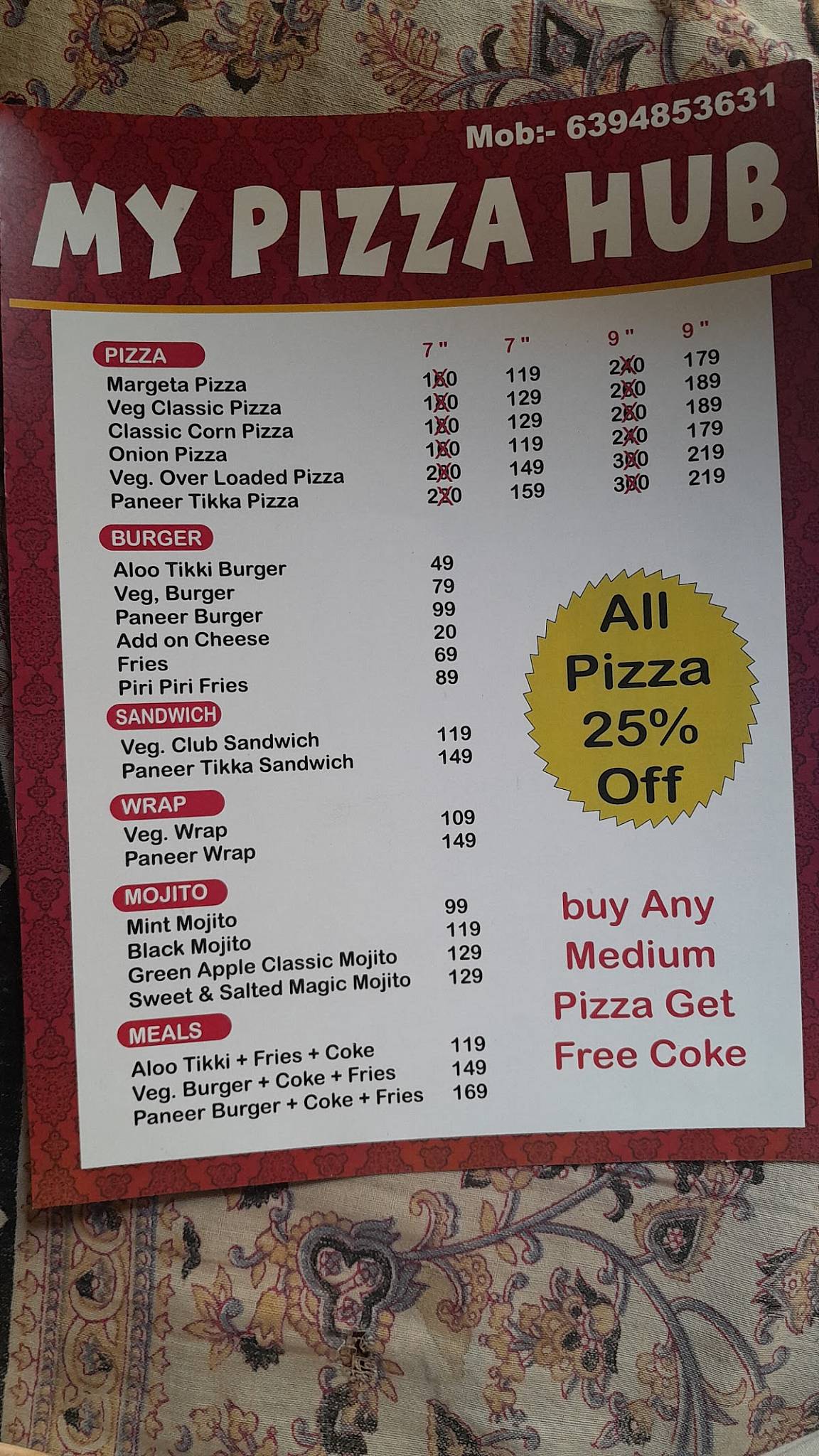 Menu at My pizza hub, Varanasi