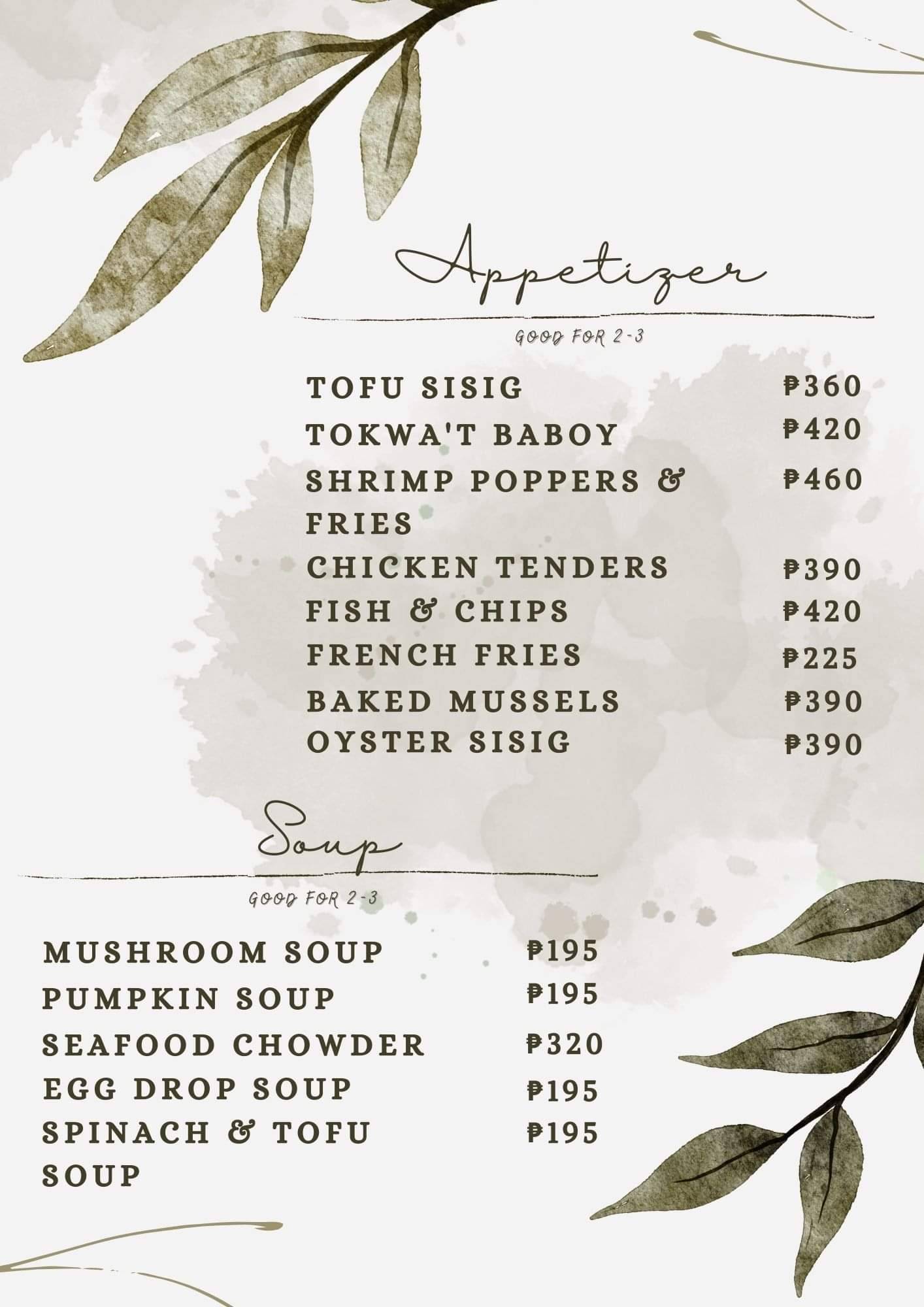 Menu at Myons Cuisine restaurant, Quezon City