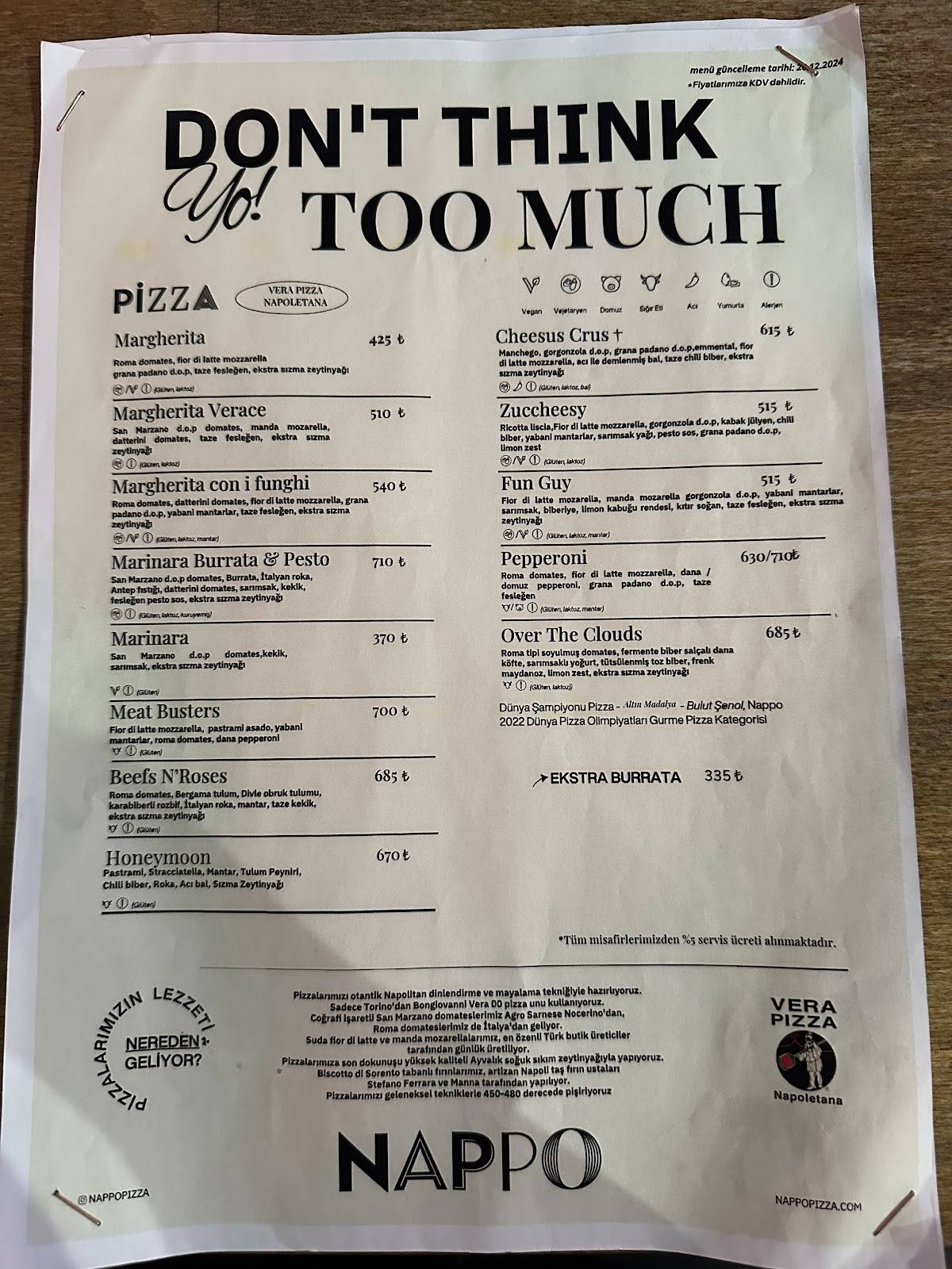 Menu at NAPPO Pizza Mavibahçe, Izmir