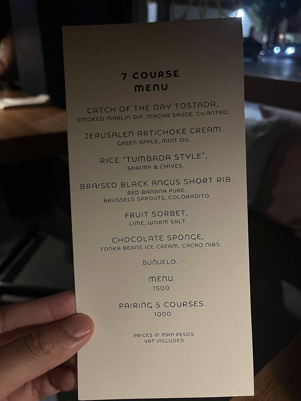 Menu at NEMI restaurant, La Paz