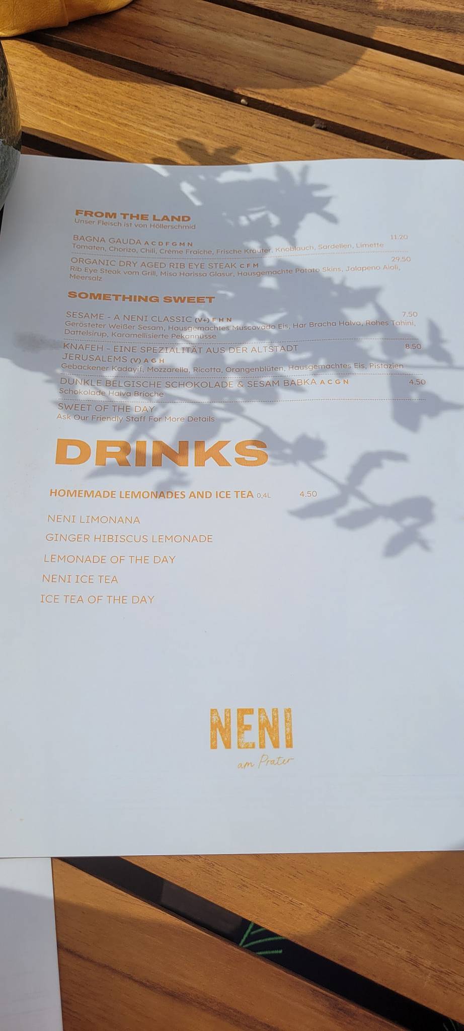 Speisekarte von NENI am Prater restaurant, Wien