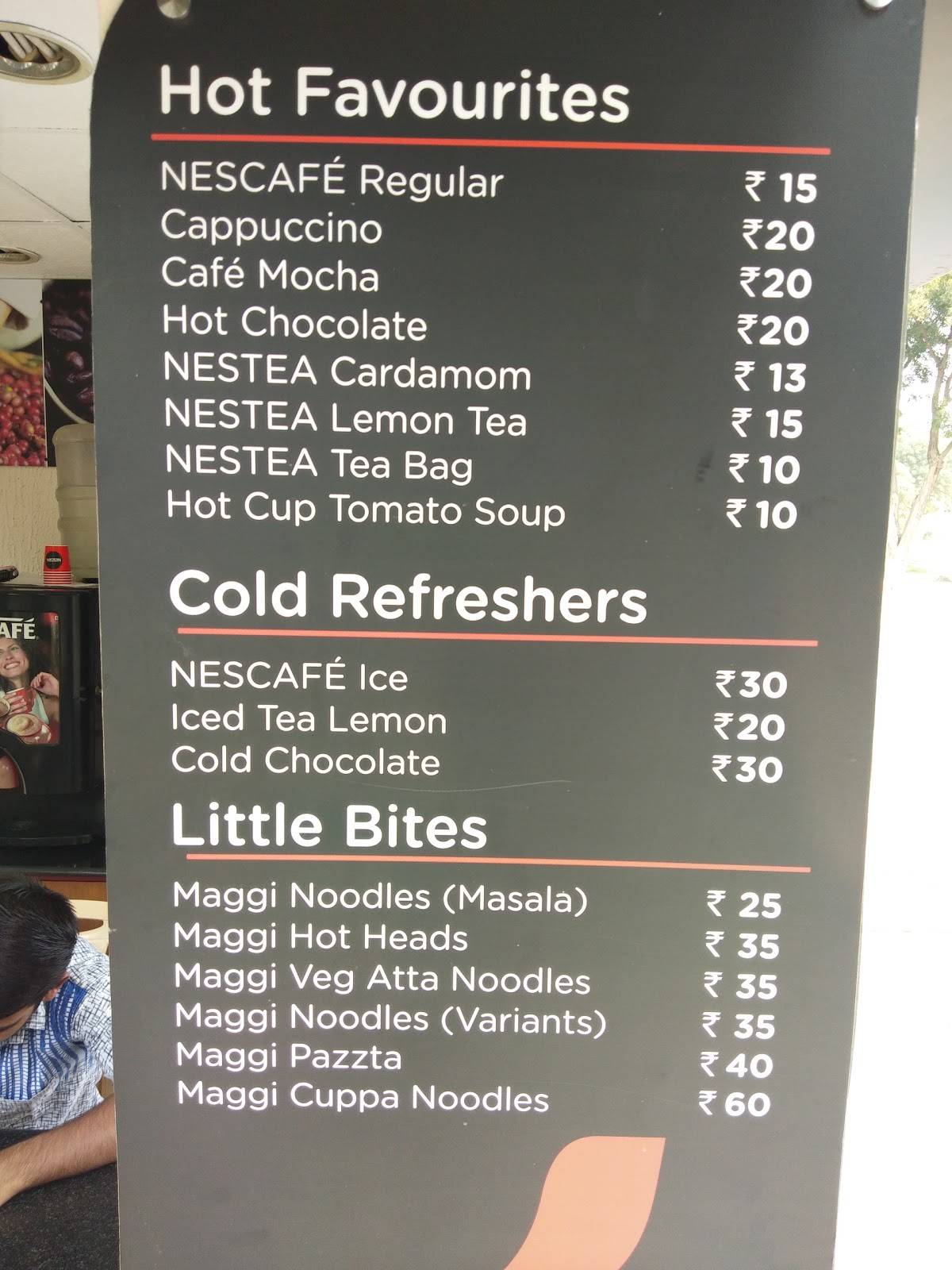 Menu at NESCAFÉ, Satyewala