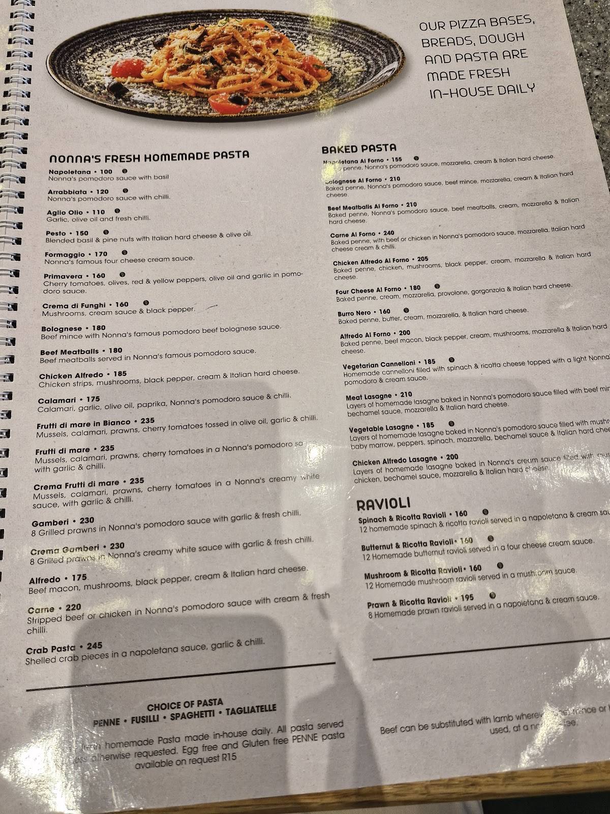 Menu at NONNA's Italian Kitchen restaurant, Durban, Gateway Shopping Centre