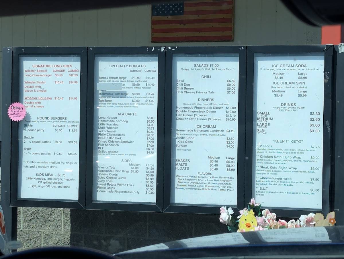 Menu at Wheeler's Handout restaurant, Nampa