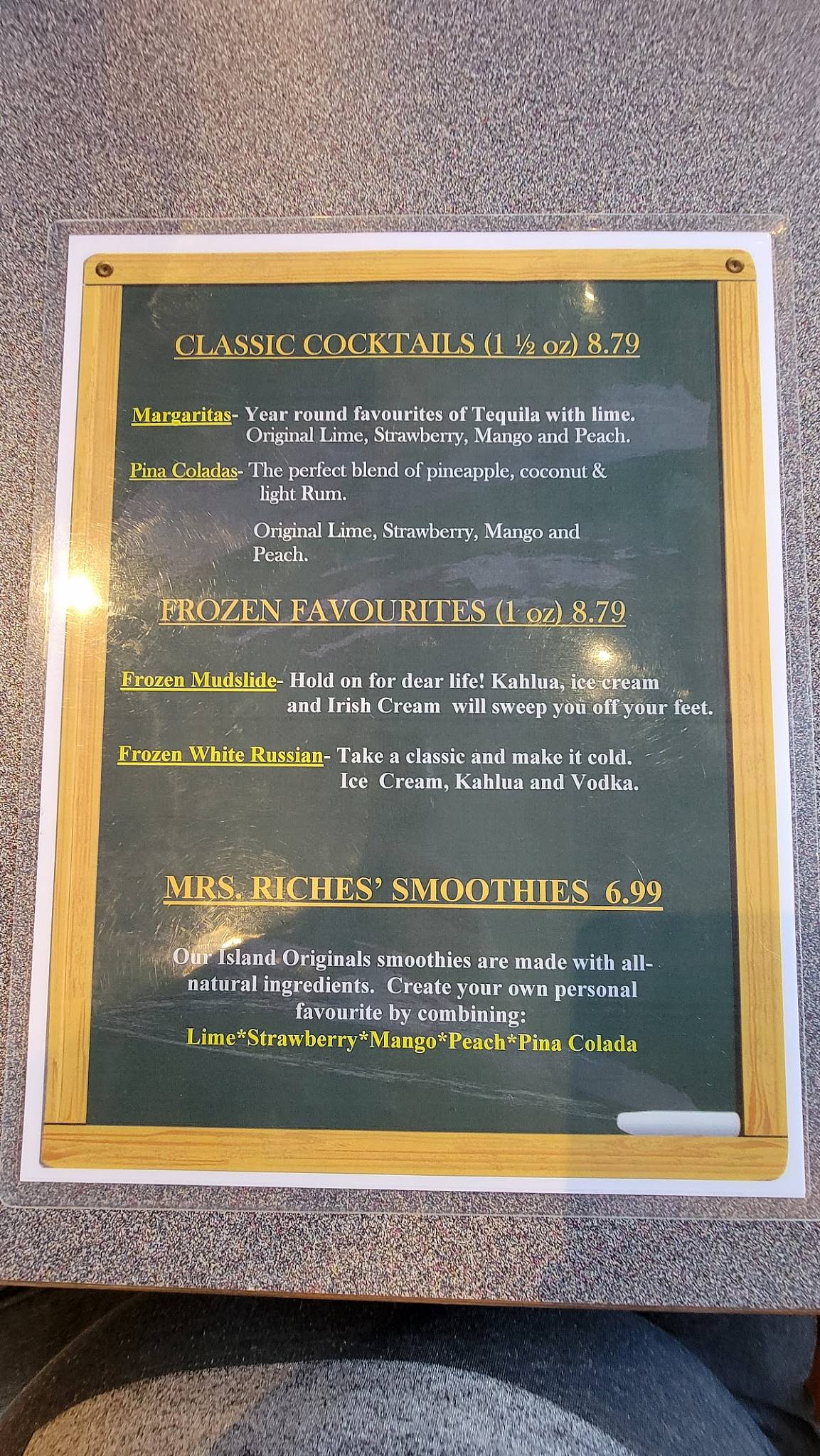Menu at Mrs. Riches Restaurant, Nanaimo