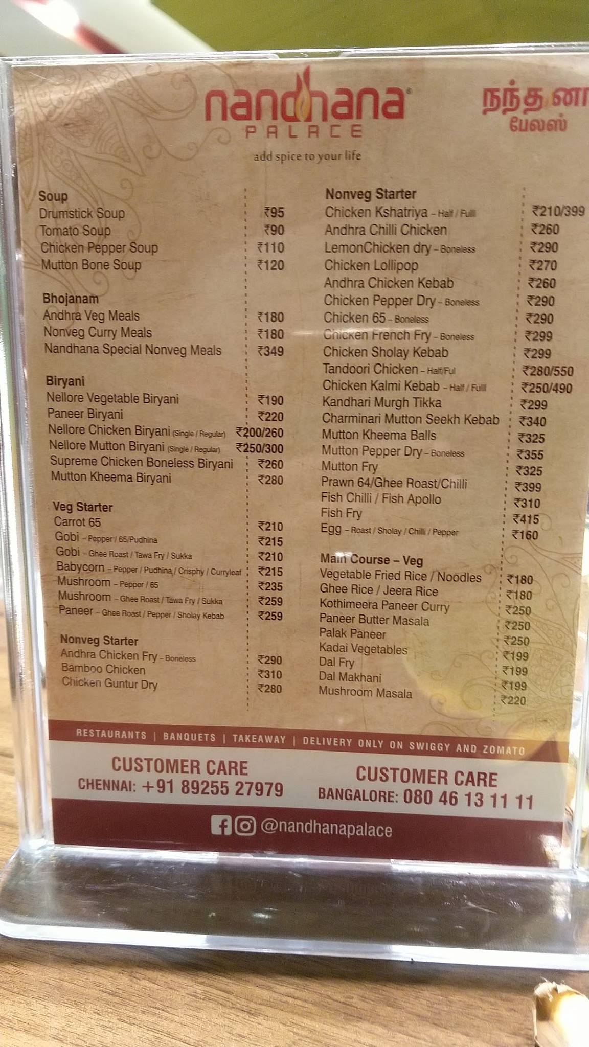 Menu at Nandhana Palace - Andhra Style Restaurant, Chennai