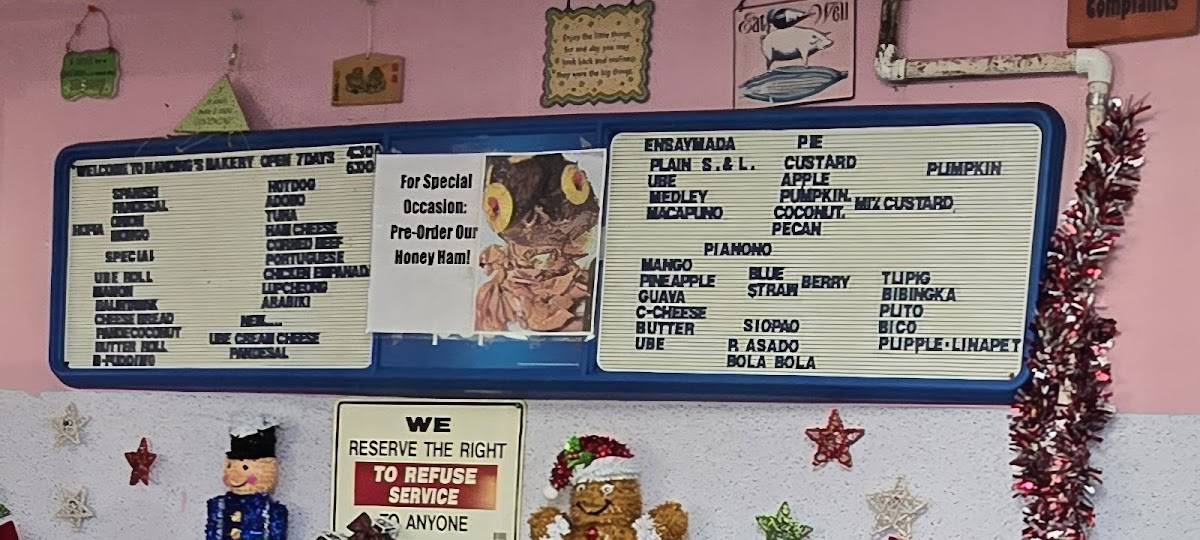 Menu at Nanding's Bakery, Waipahu