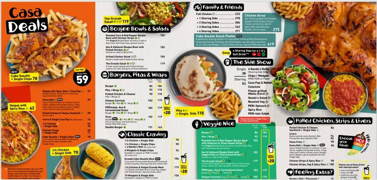 Menu au Nando's Thohoyandou Venda Plaza restaurant, Thohoyandou, Shop 2