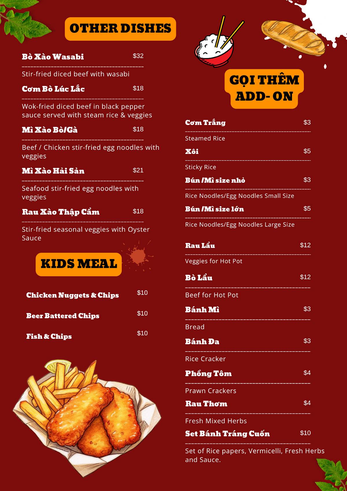 Menu at Nàng Gánh Sydney restaurant, Canley Vale
