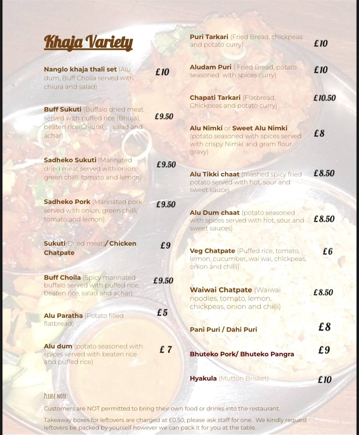 Menu at Nanglo Cafe & Restaurant, Aldershot
