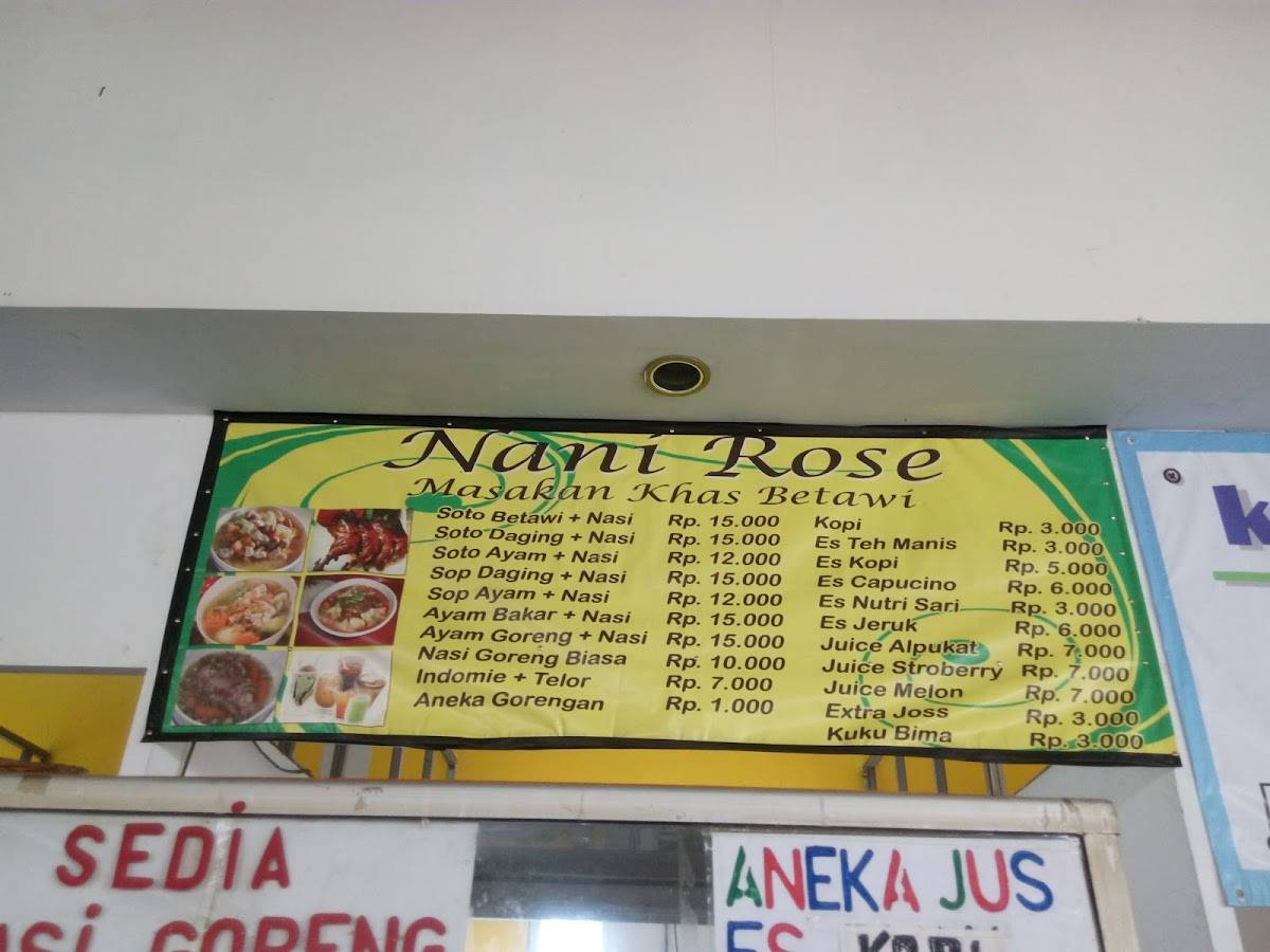 Menu at Nani Rose Masakan Khas Betawi restaurant, Indonesia
