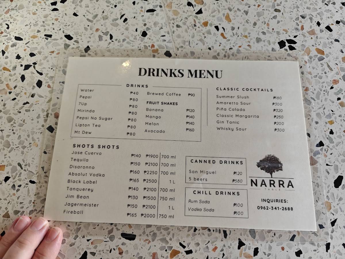 Menu at Narra Table - Tops restaurant, Cebu City