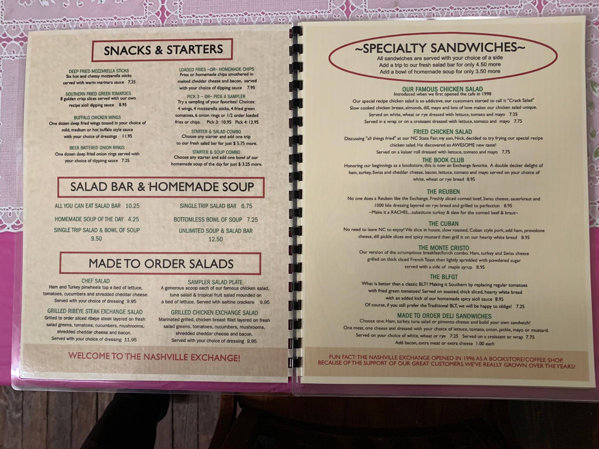 Menu at Nashville Exchange steakhouse, Nashville