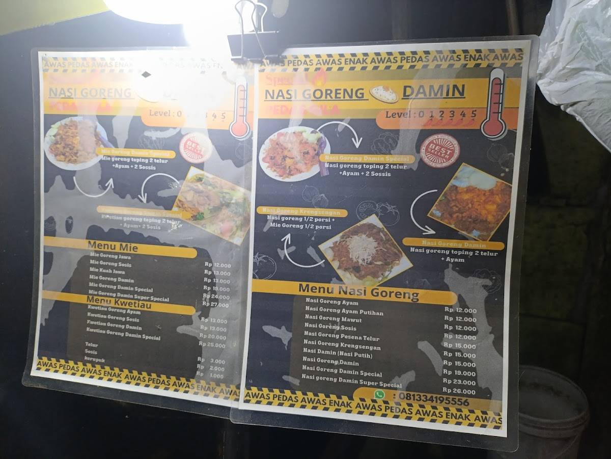 Menu at Nasi goreng Damin pedas gila restaurant, Surabaya