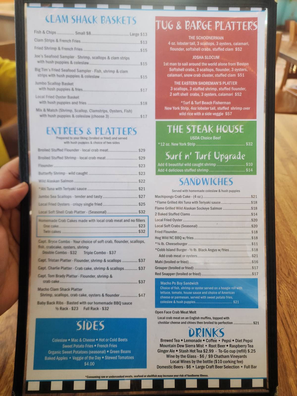 Menu at The Great Machipongo Clam Shack restaurant, Nassawadox