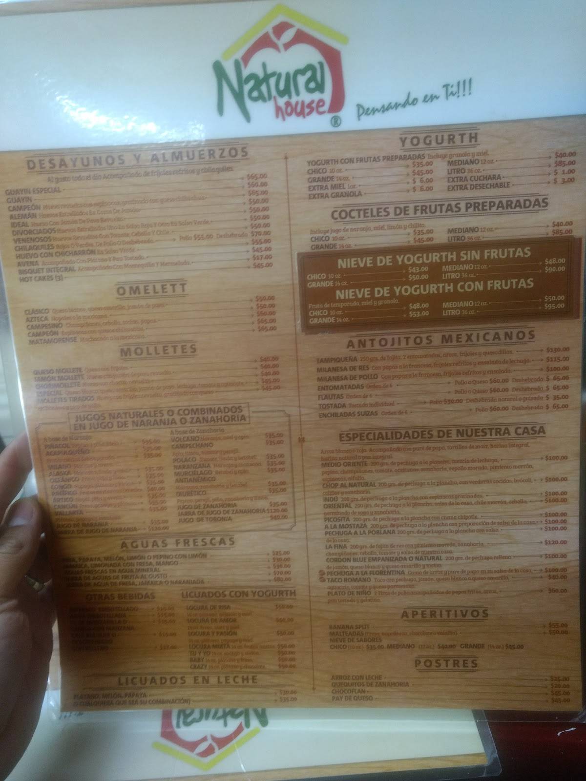 Carta del restaurante Natural House, Matamoros, Calle Dieciocho 1102