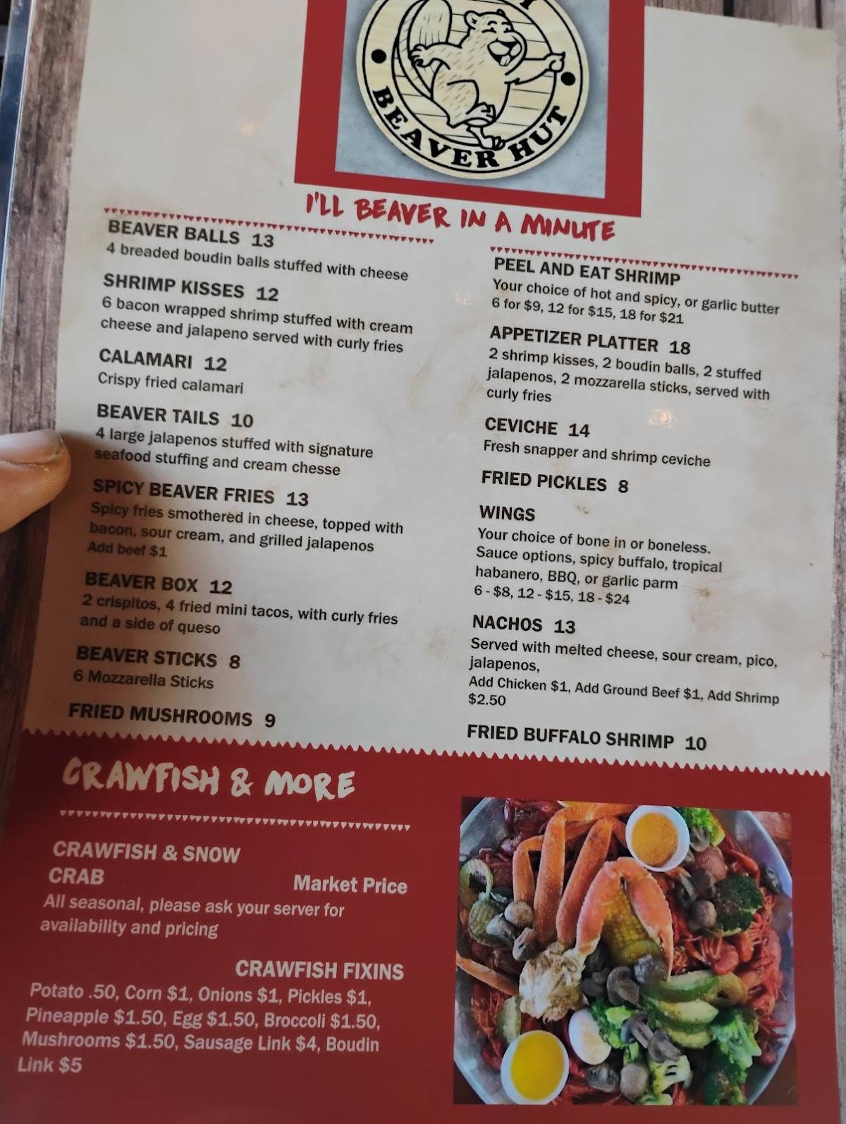 Menu at Nauti Beaver Hut pub & bar, Bolivar Peninsula