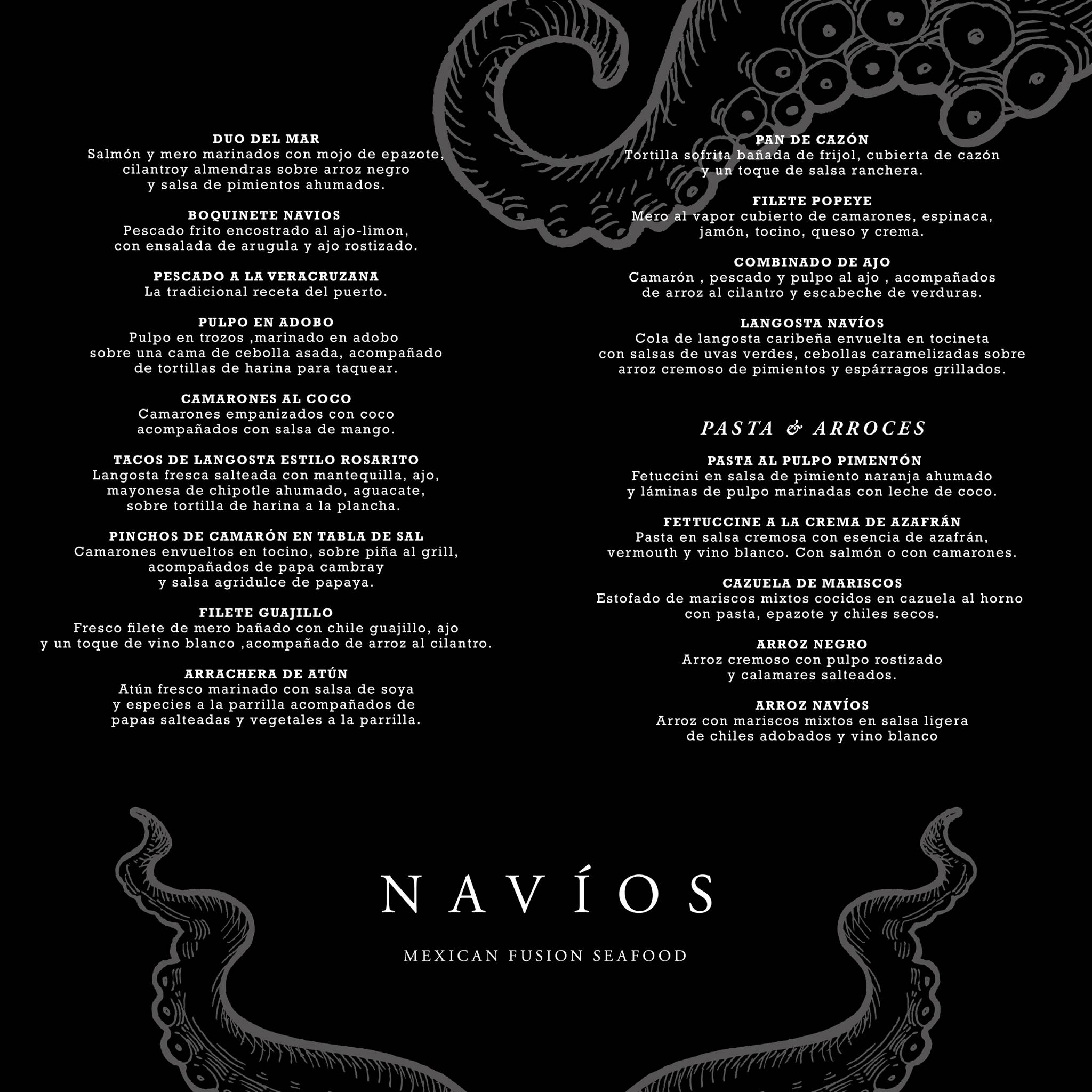 Menu at Navíos restaurant, Cancún