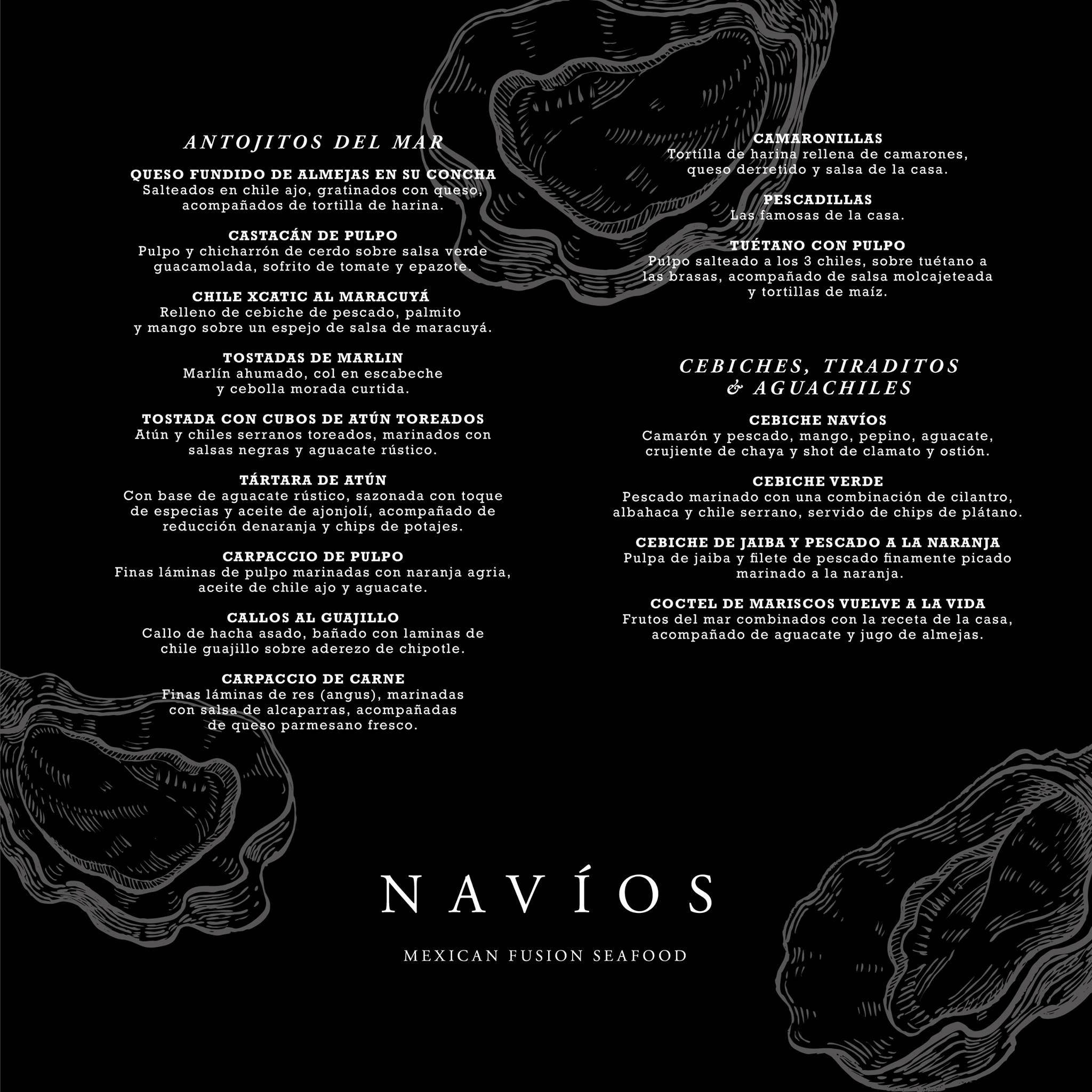 Menu at Navíos restaurant, Cancún