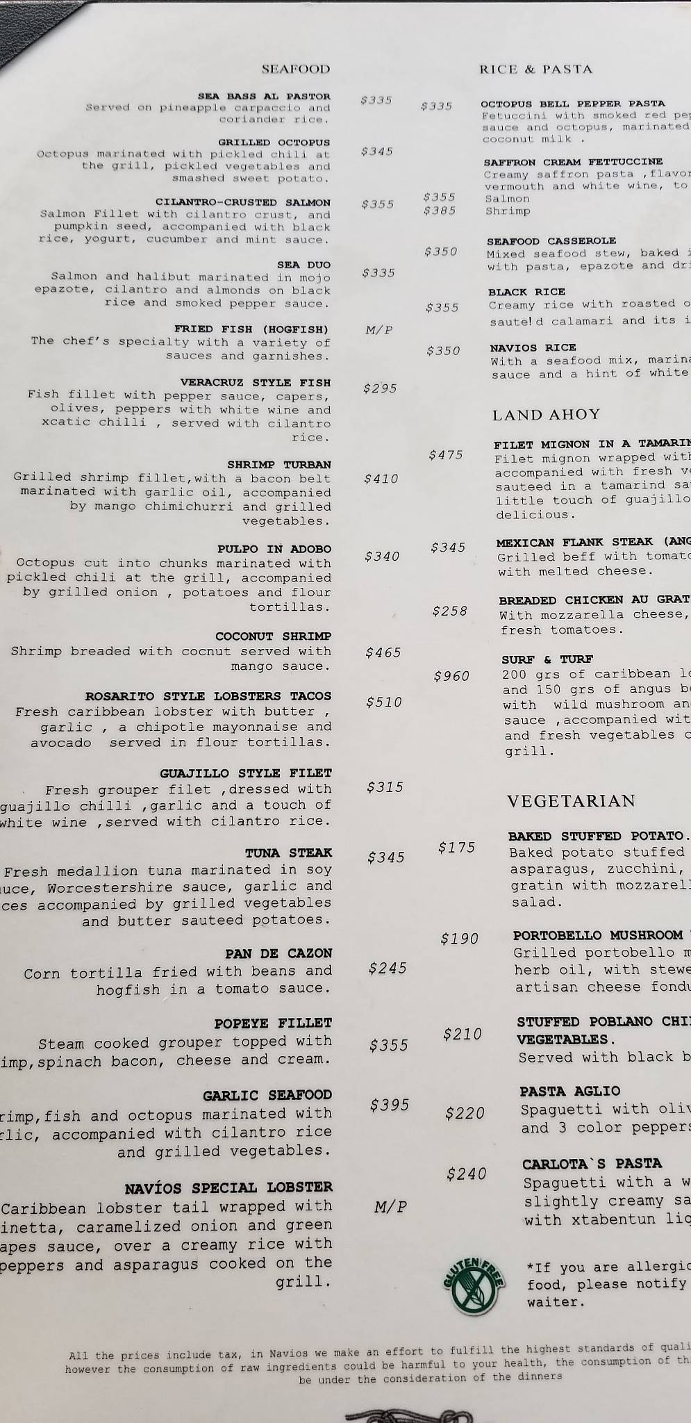Menu at Navíos restaurant, Cancún