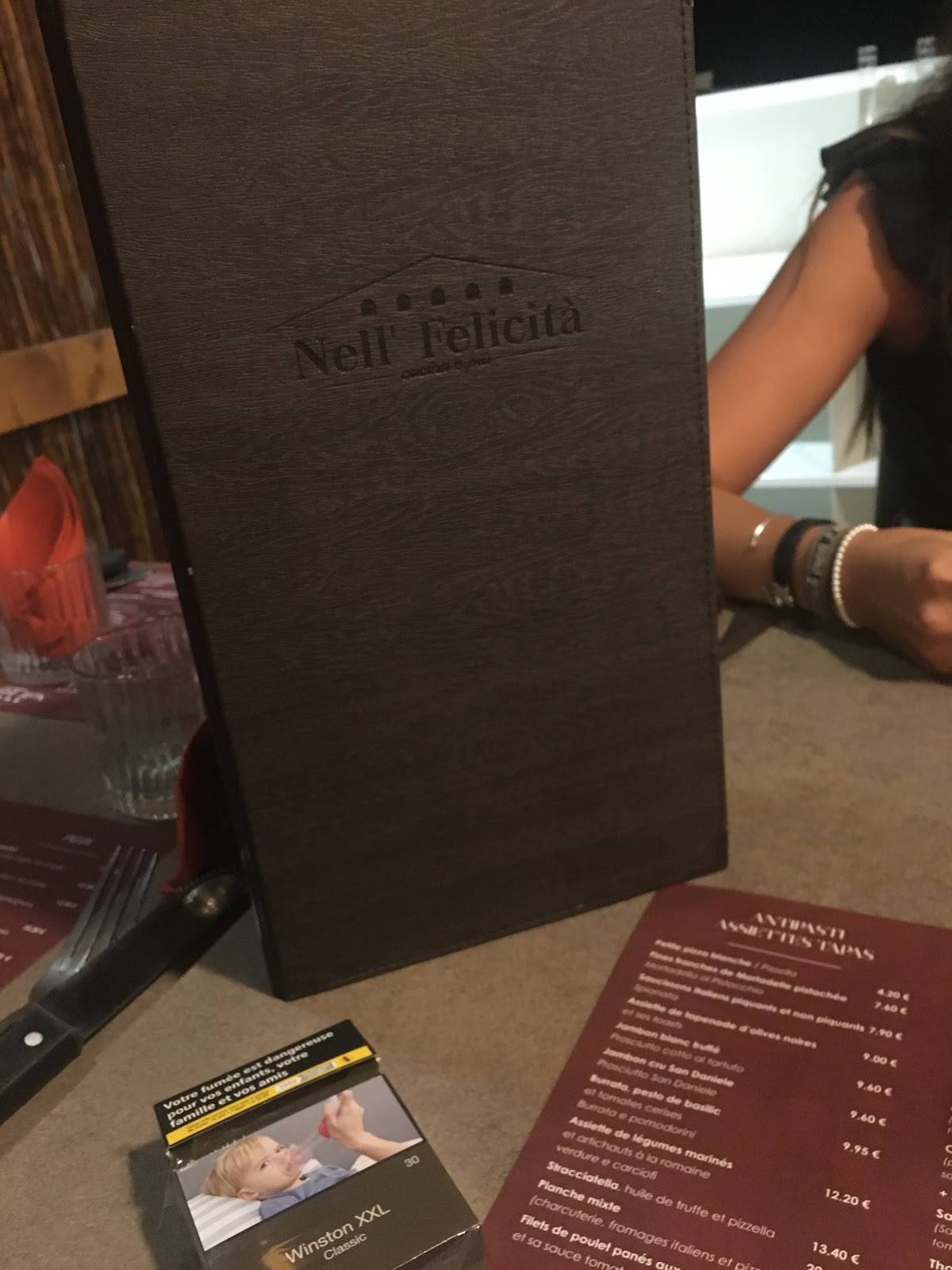 Menu au Nell'Felicità restaurant, Brignais