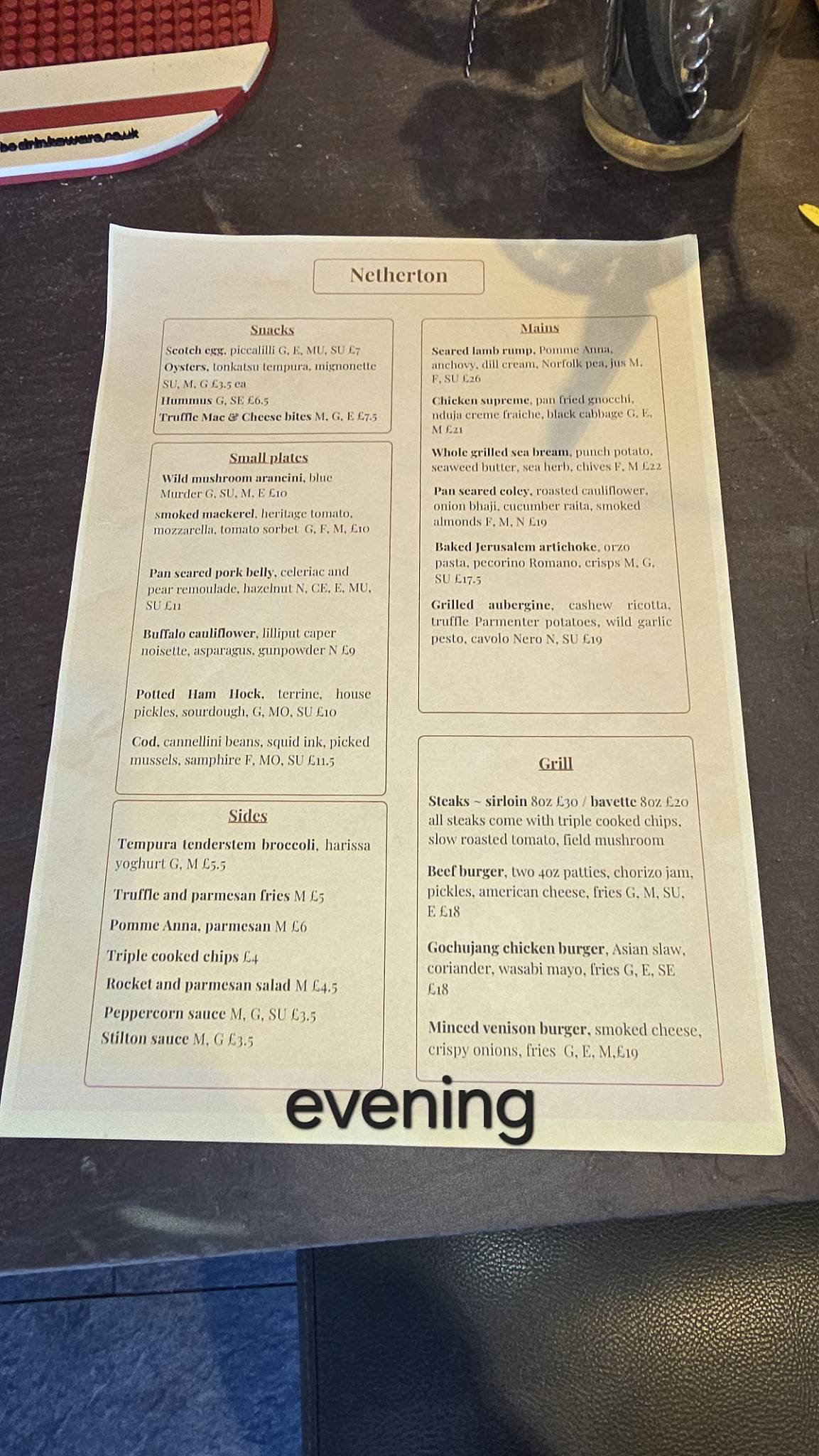 Menu at Netherton Restaurant, Long Stratton