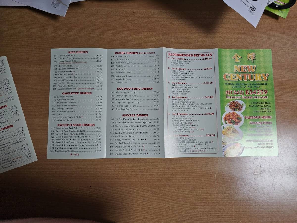 Menu at New Century Chinese fast food, Lingfield