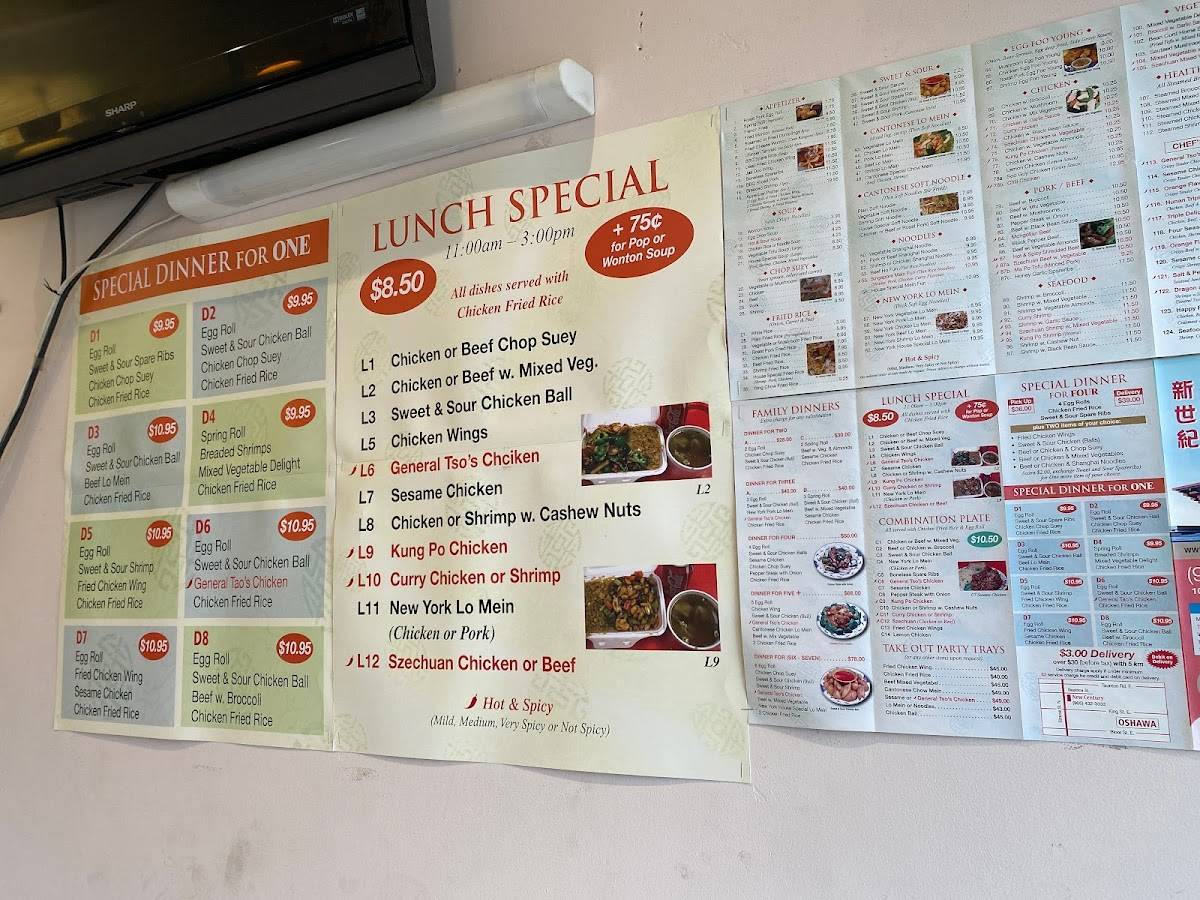 Menu at New Century Chinese Food Restaurant, Oshawa, Simcoe St N