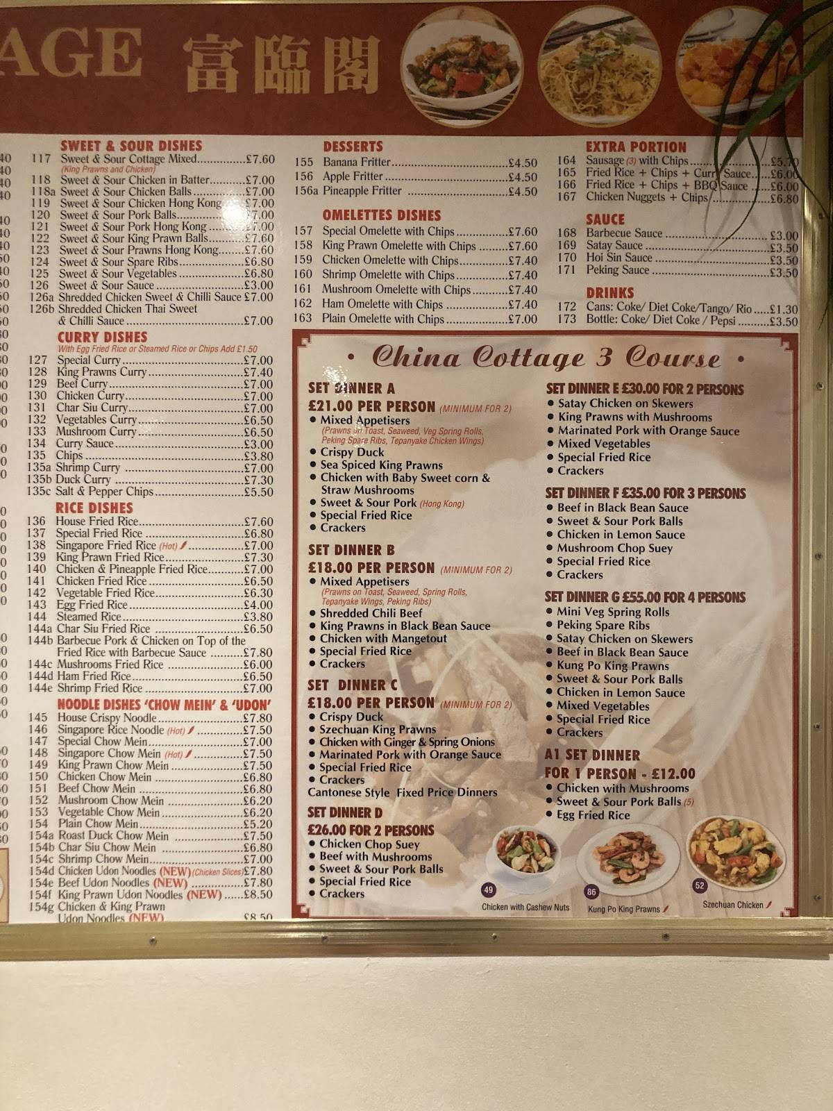 Menu at New China Cottage fast food, Westbury