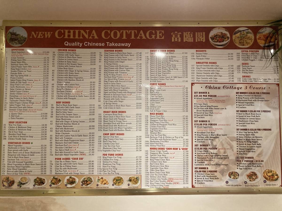 Menu at New China Cottage fast food, Westbury