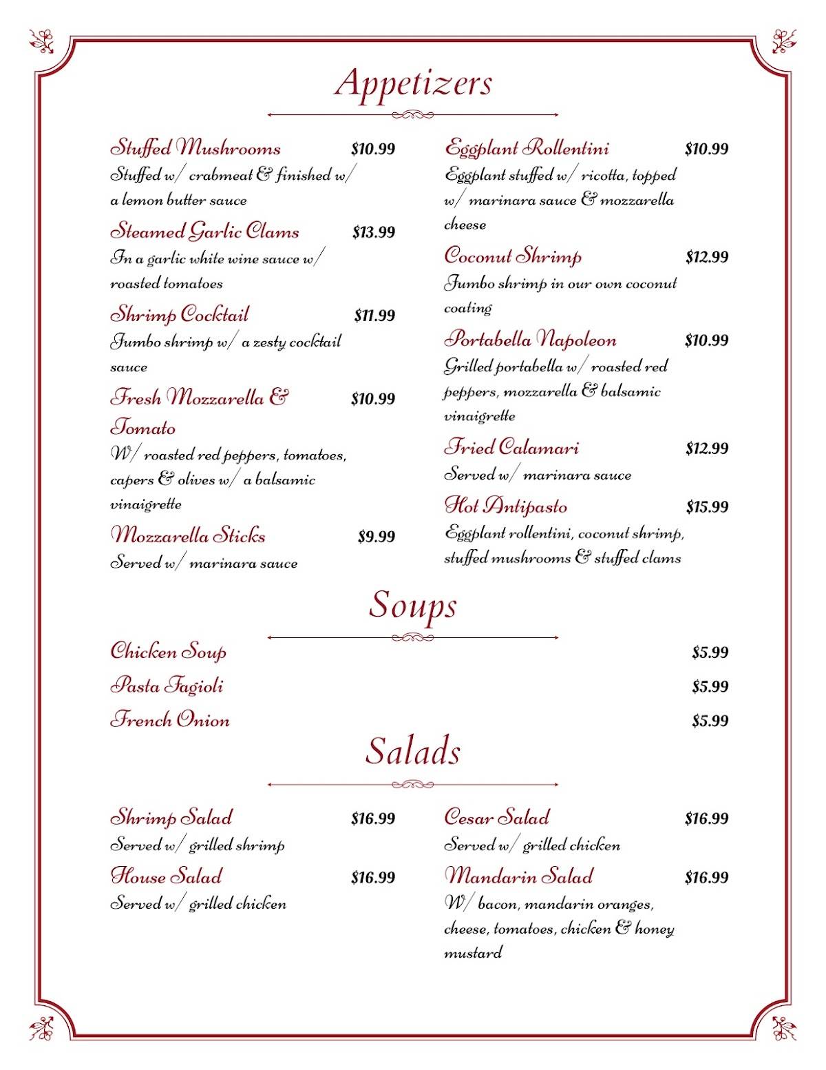 Menu at Alfredo’s Restaurant, New City
