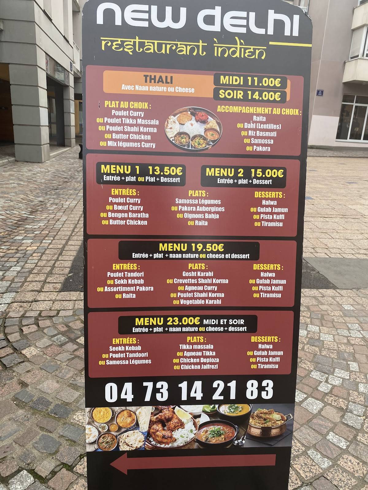 Menu au New Delhi restaurant, Clermont-Ferrand