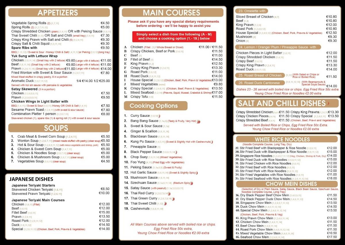 Menu at New Emperor Restaurant, Dublin