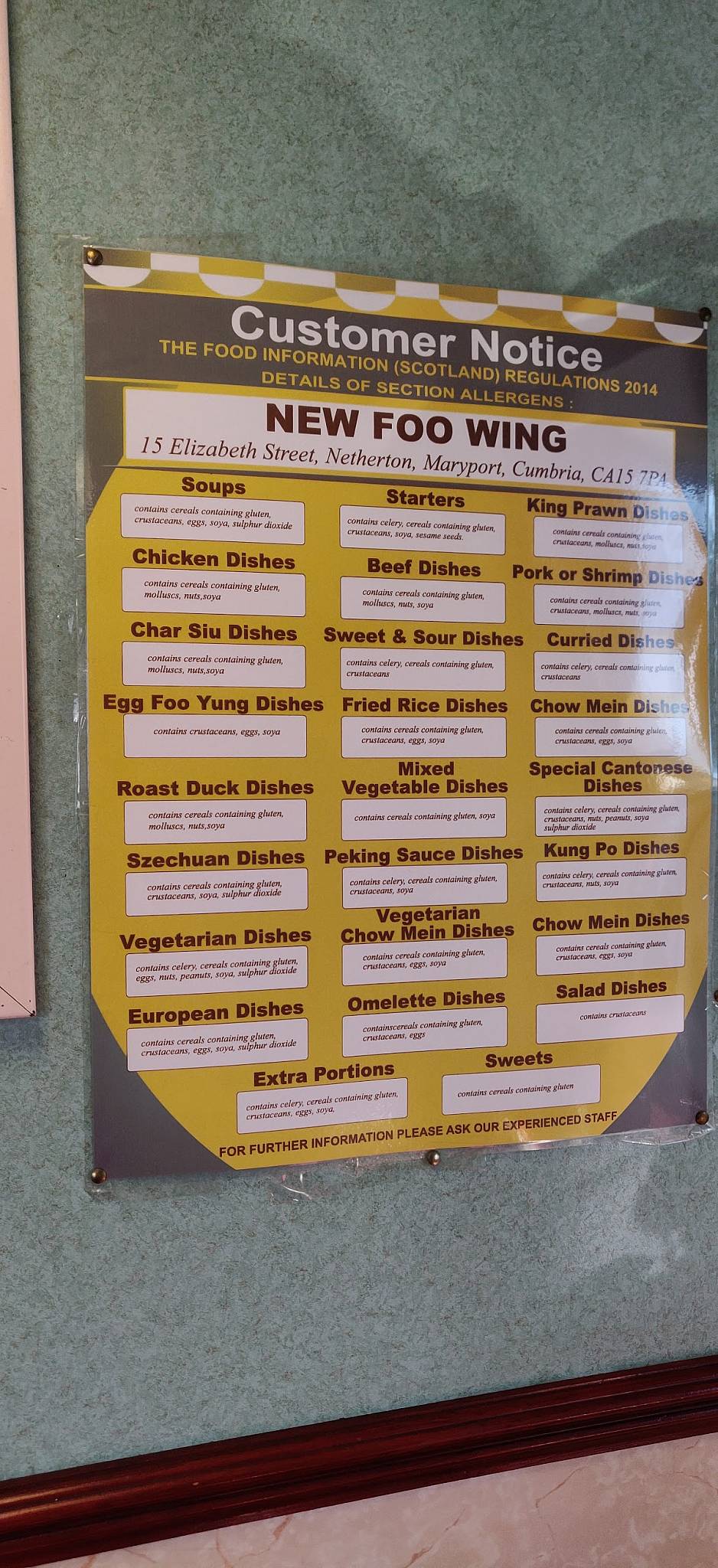 Menu at New Foo Wing fast food, Maryport