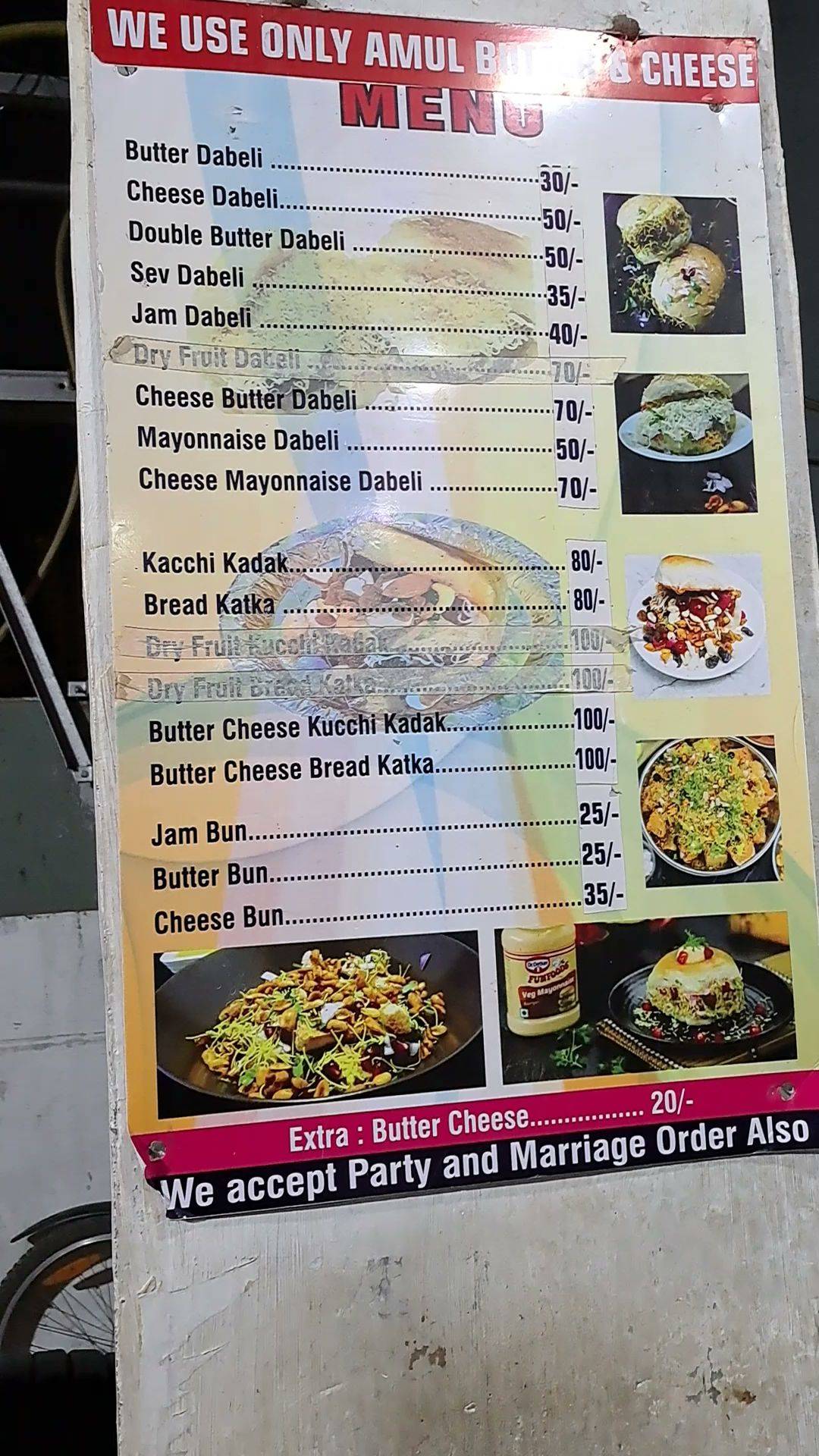 Menu at New Harif dabeli, Vadodara