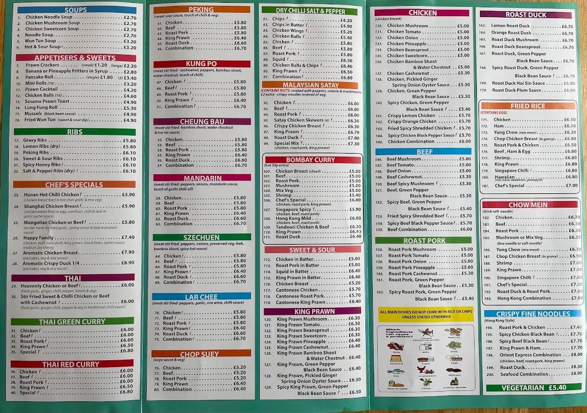 Menu at New Orient Express fast food, Glasgow, 503 Castlemilk Rd