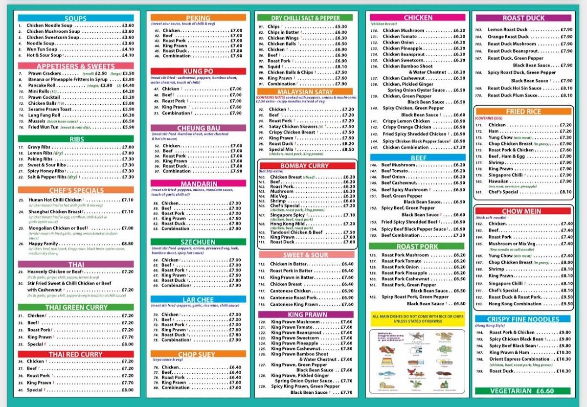 Menu at New Orient Express fast food, Glasgow, 503 Castlemilk Rd