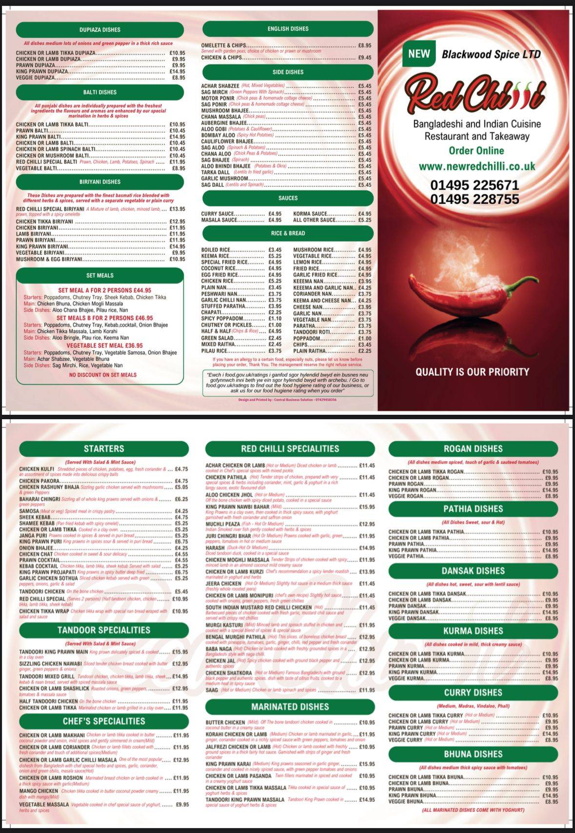 Menu at New Red Chilli fast food, Blackwood