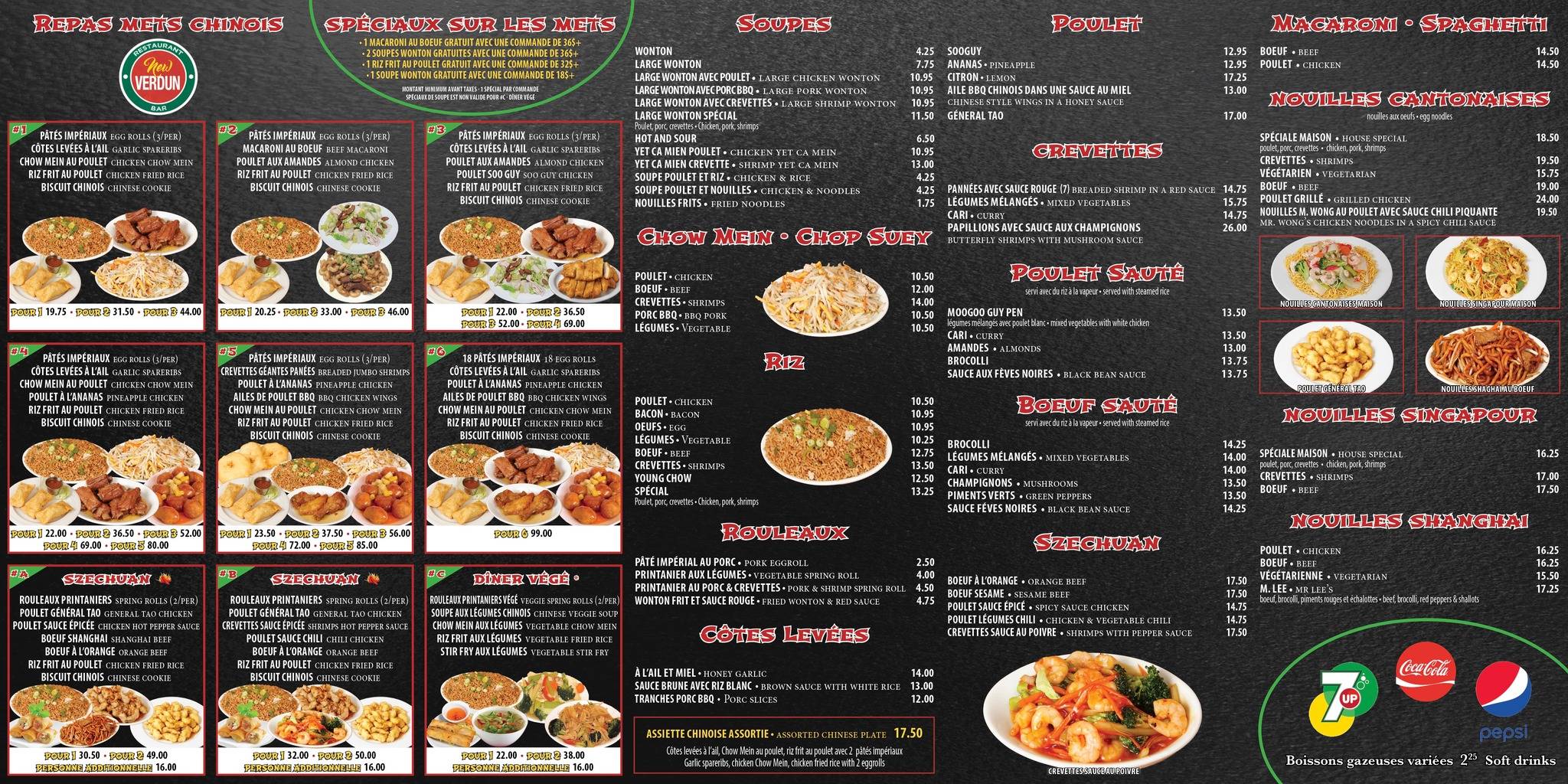 Menu au Nouveau Verdun restaurant, Montréal