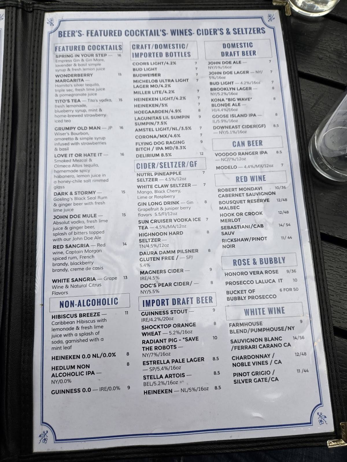 Menu at John Doe Craft Beer Bar & Kitchen, New York City