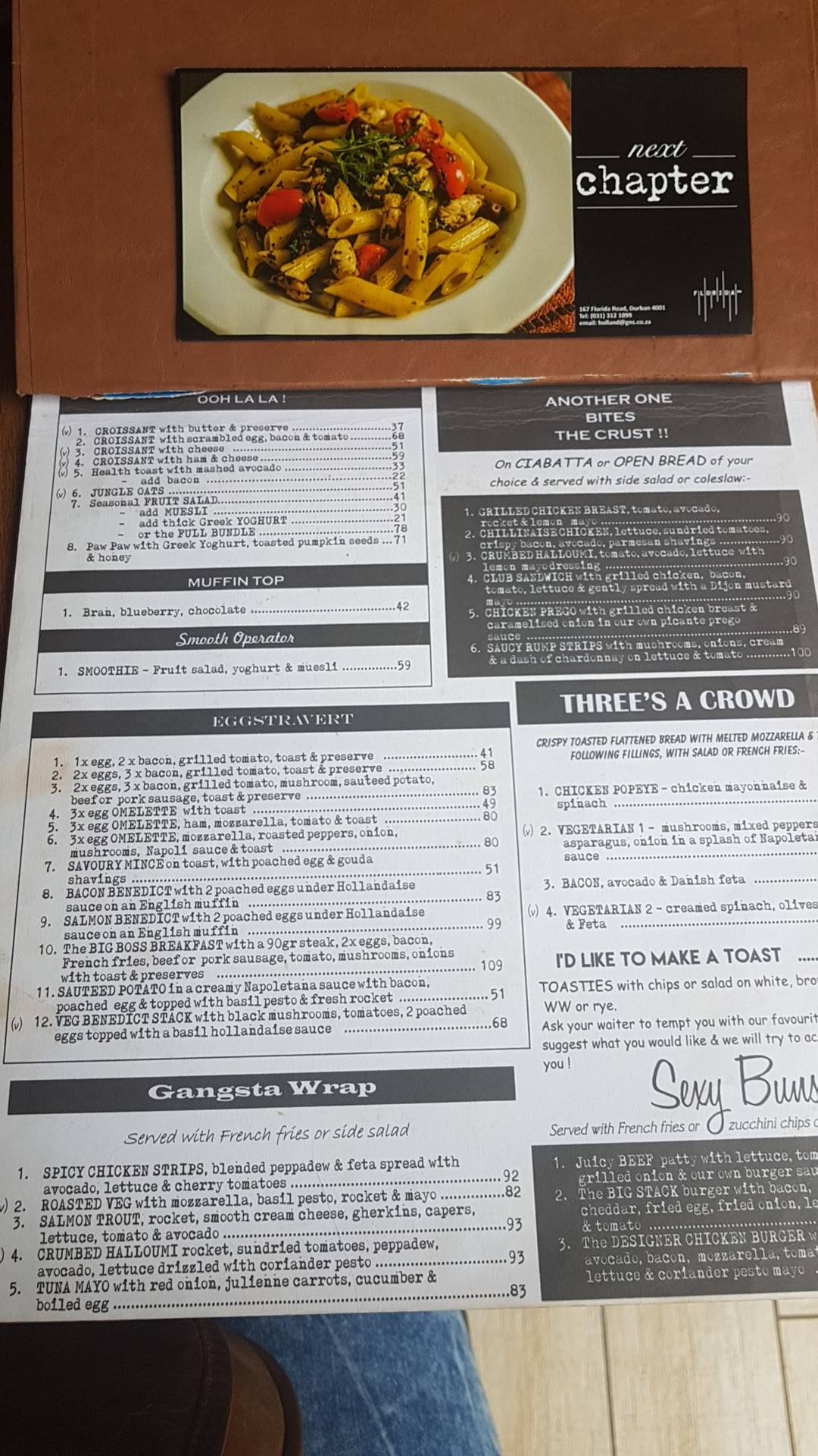Menu at Next Chapter Restaurant, Durban