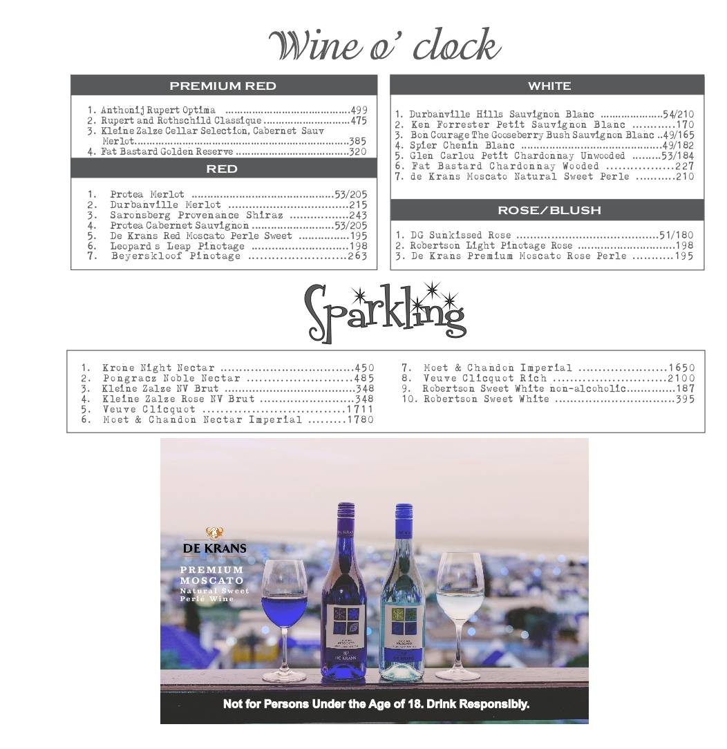 Menu at Next Chapter Restaurant, Durban