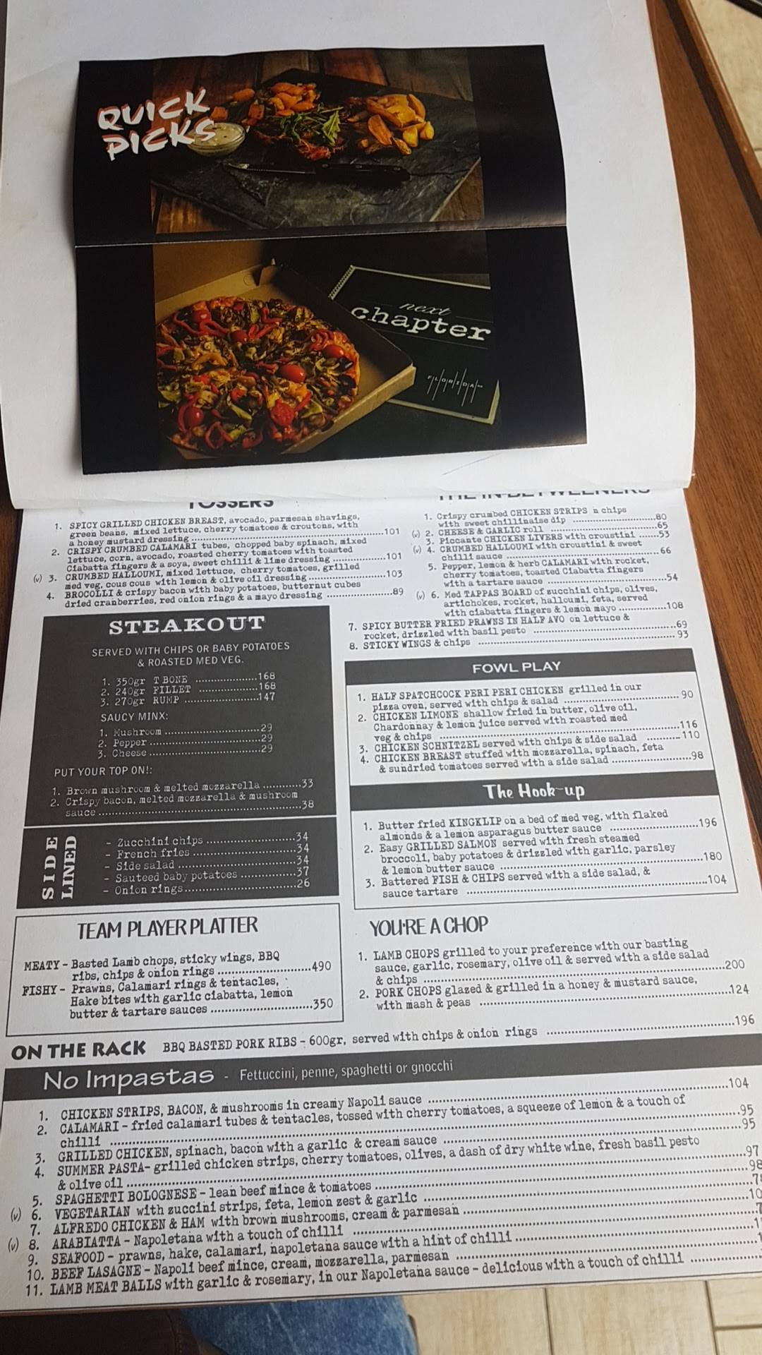 Menu at Next Chapter Restaurant, Durban