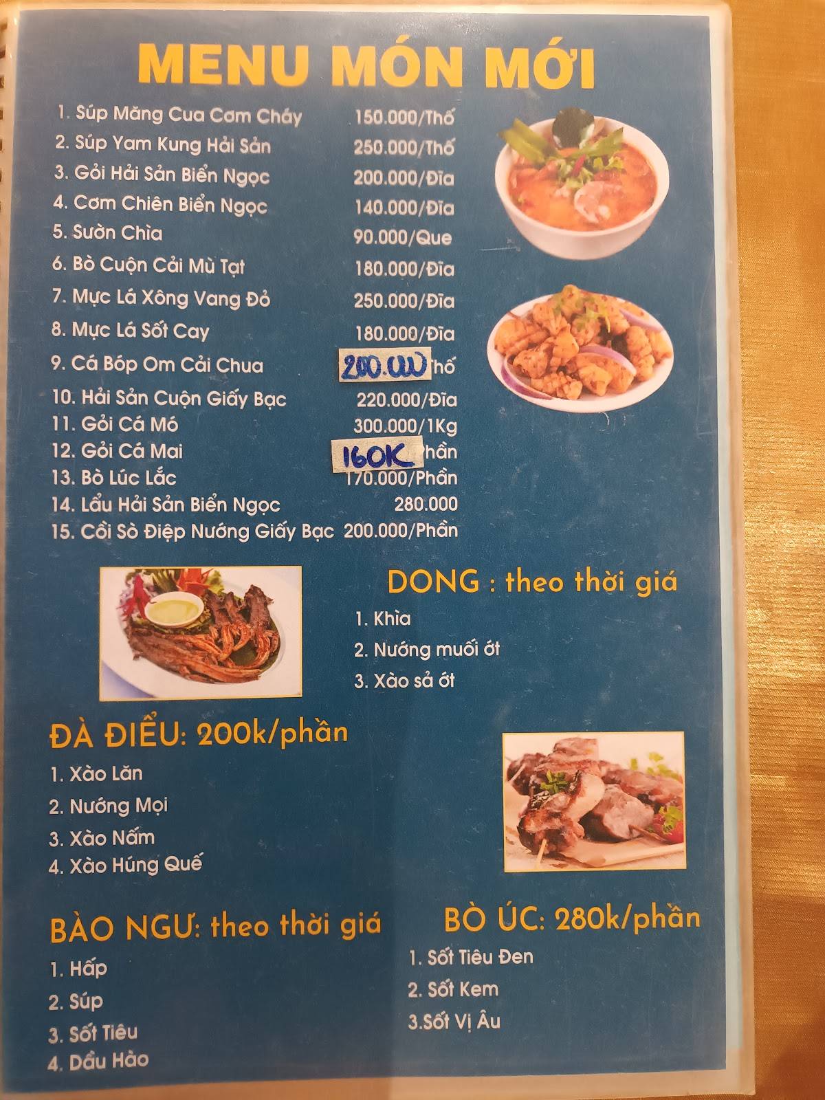 Menu at Nhà Hàng Biển Ngọc restaurant, Ninh Hòa
