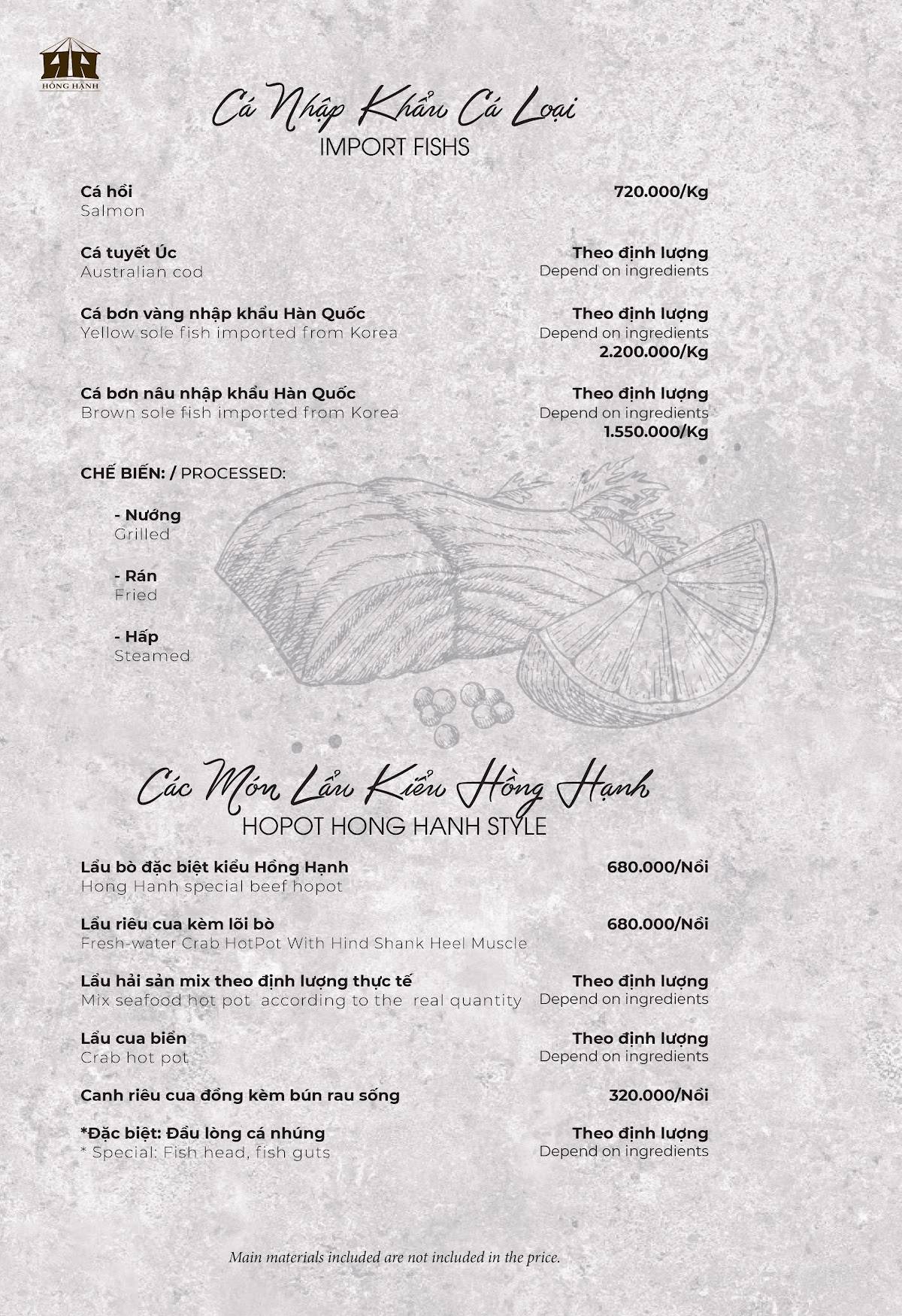 Menu at Nhà hàng Hồng Hạnh 2 restaurant, Ha Long, 30 Hải Phượng