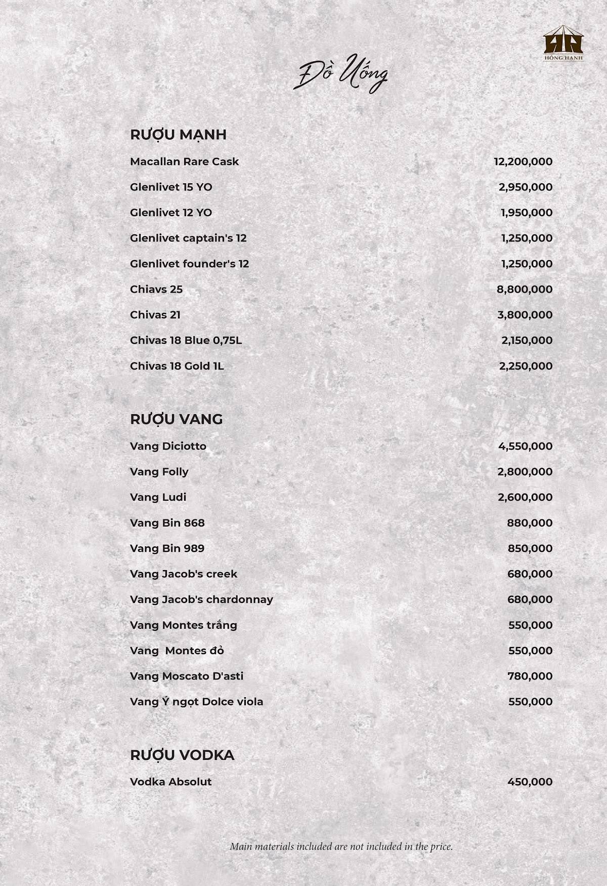 Menu at Nhà hàng Hồng Hạnh 2 restaurant, Ha Long, 30 Hải Phượng
