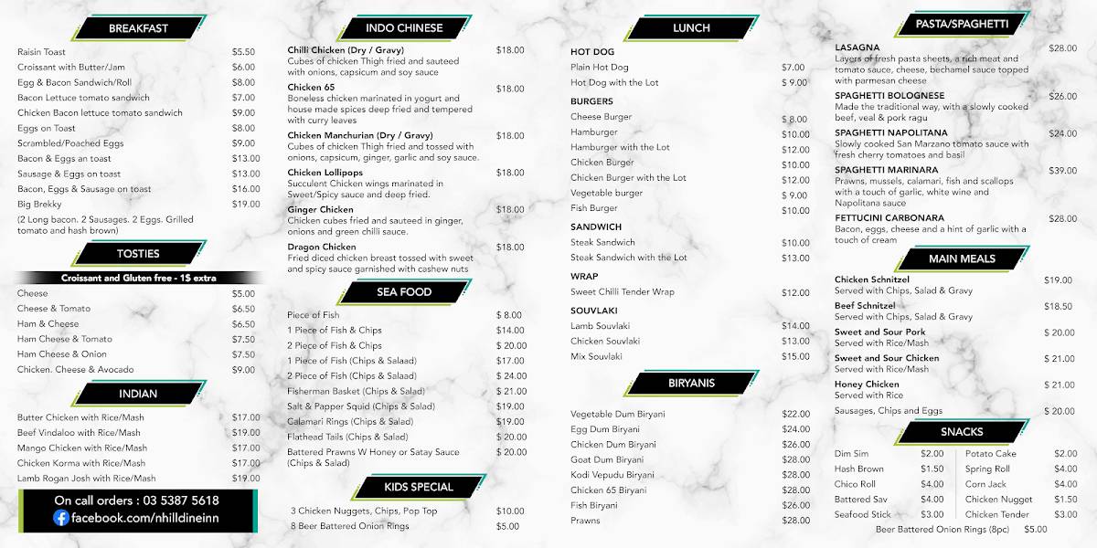 Menu at Nhill Dine Inn cafe, Nhill