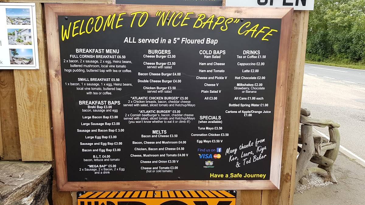 Menu at Nice Baps restaurant, Wadebridge