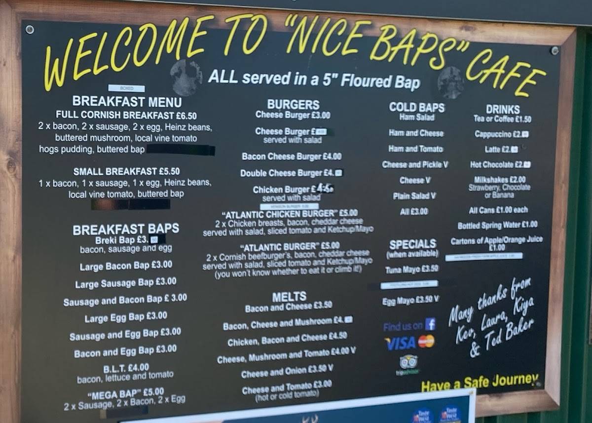 Menu at Nice Baps restaurant, Wadebridge